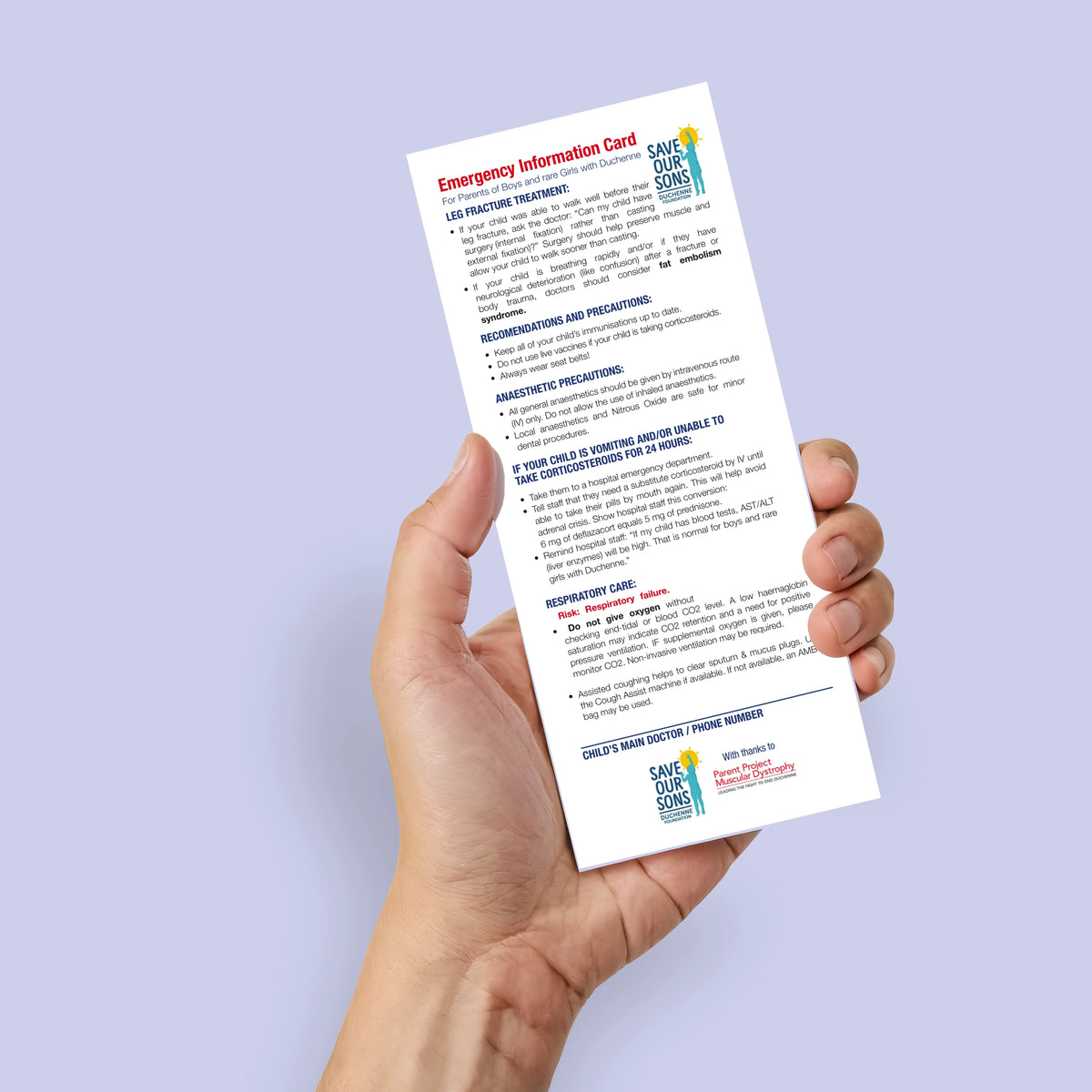 Emergency Care Card – Save Our Sons Duchenne Foundation